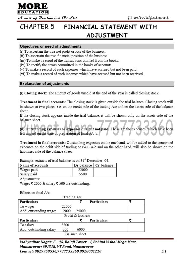 CHP 5 - Financial Statement (With Adjustment) | PDF | Debits And Credits | Bad Debt