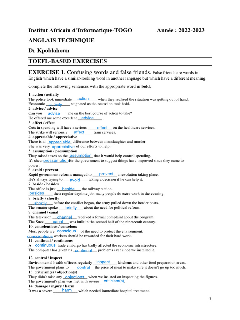TOEFL Based Exercises Corriges | PDF | First Language | Multilingualism