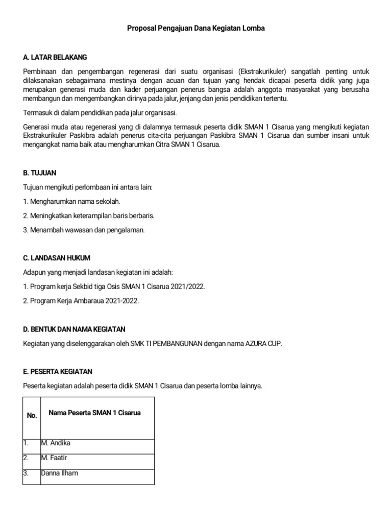Proposal Dana Lomba Paskibra SMAN 1 Cisarua | PDF | Karier & Perkembangan