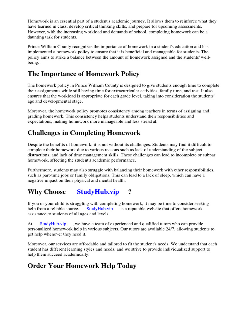 Prince William County Homework Policy | PDF | Homework | Policy