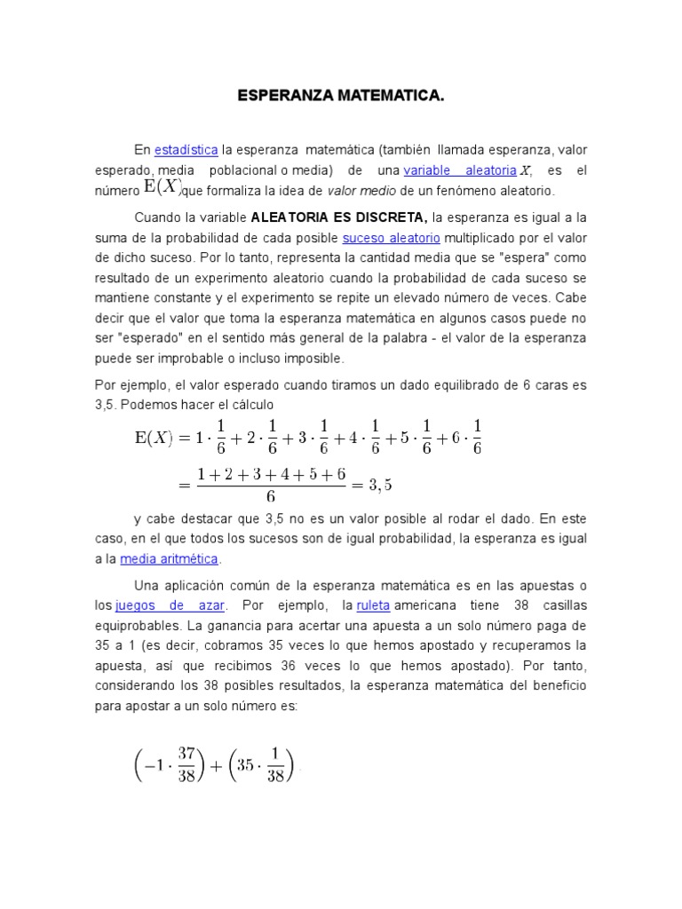 Esperanza Matematica | PDF | Valor esperado | Modelado científico