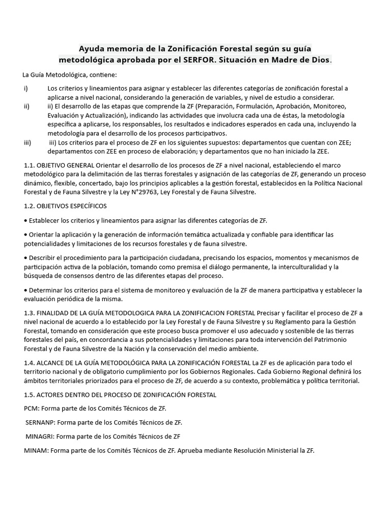 Ayuda Memoria de La Zonificación Forestal Según Su Guía Metodológica Aprobada Por El SERFOR ...