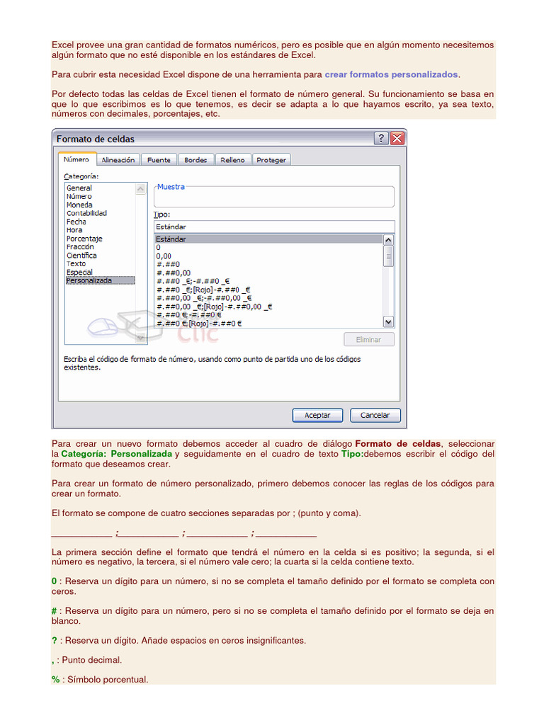 Formatos numéricos personalizados en Excel | PDF | Color | Decimal
