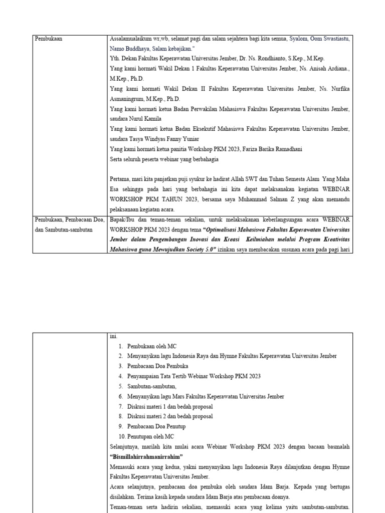 Teks MC Webinar Workshop PKM Tahun 2023 | PDF