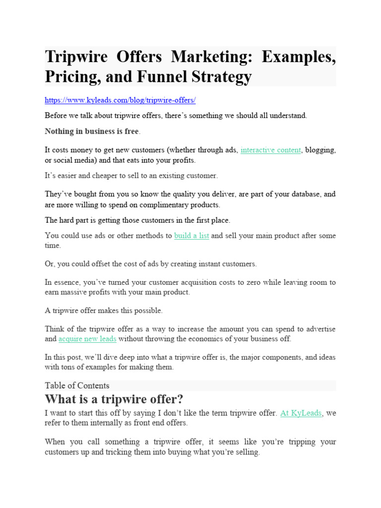 Tripwire Offers Marketing - Examples, Pricing, and Funnel Strategy | PDF | Advertising ...