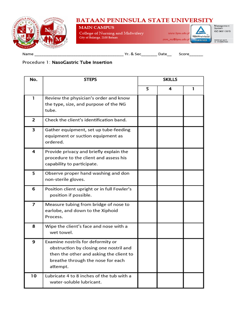 New NGT Checklist Edited | PDF | Medicine | Medical Specialties