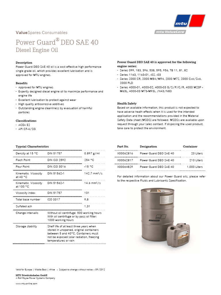 Product - Reference - Sheet - Powerguard - DEO SAE 40 | PDF | Motor Oil ...