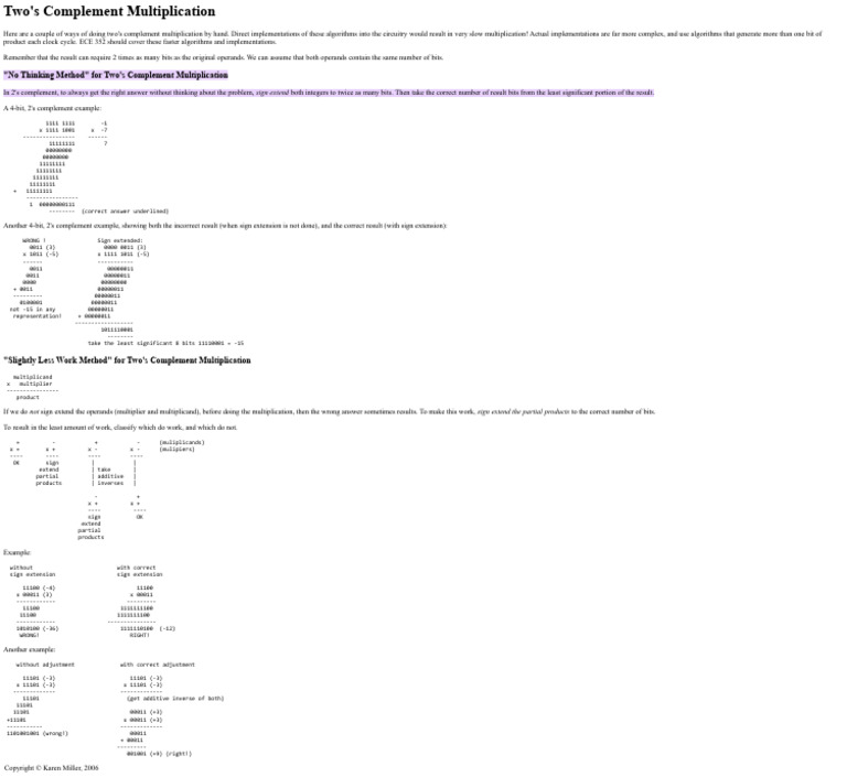 Beyond 354 - Two's Complement Multiplication | PDF | Multiplication | Algorithms And Data Structures