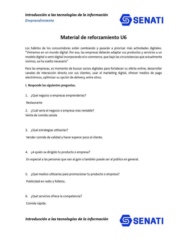 Material de Reforzamiento U6 | PDF