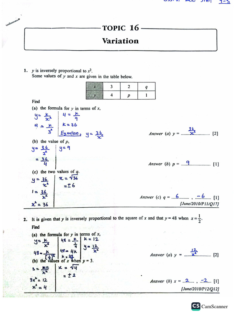 Variations (Math Worksheet) | PDF