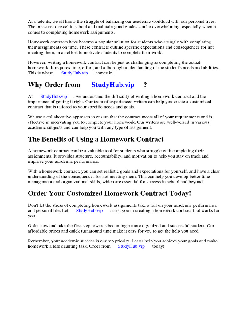 Homework Contracts For Students | PDF | Homework | Teachers