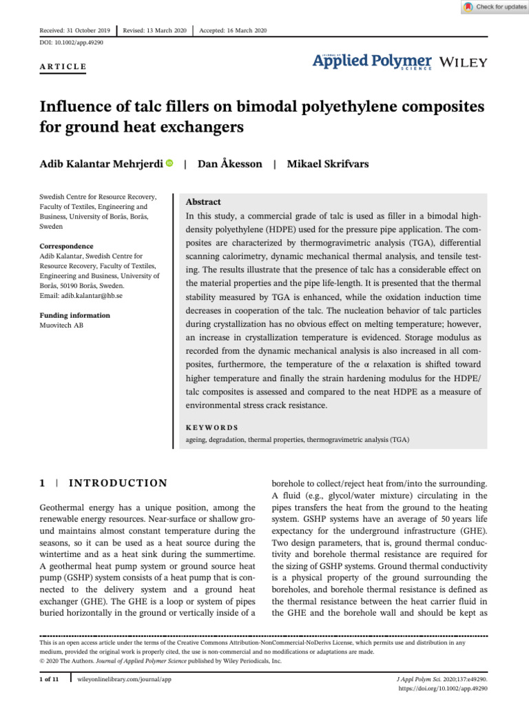J of Applied Polymer Sci - 2020 - Kalantar Mehrjerdi - Influence of ...