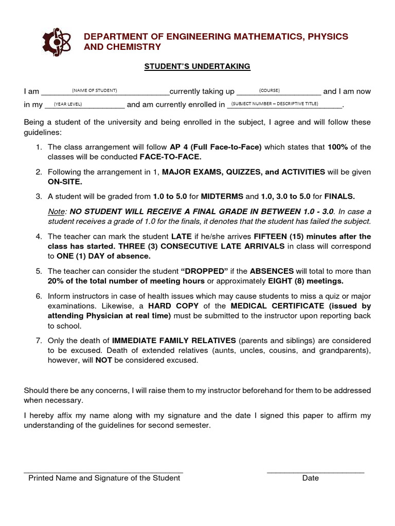 Student Undertaking Lecture Updated | PDF | Career & Growth | Wellness