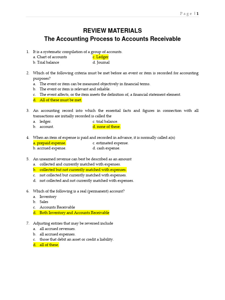 Review Materials The Accounting Process To Accounts Receivable ... Review Materials The Accounting Process To Accounts Receivable ...