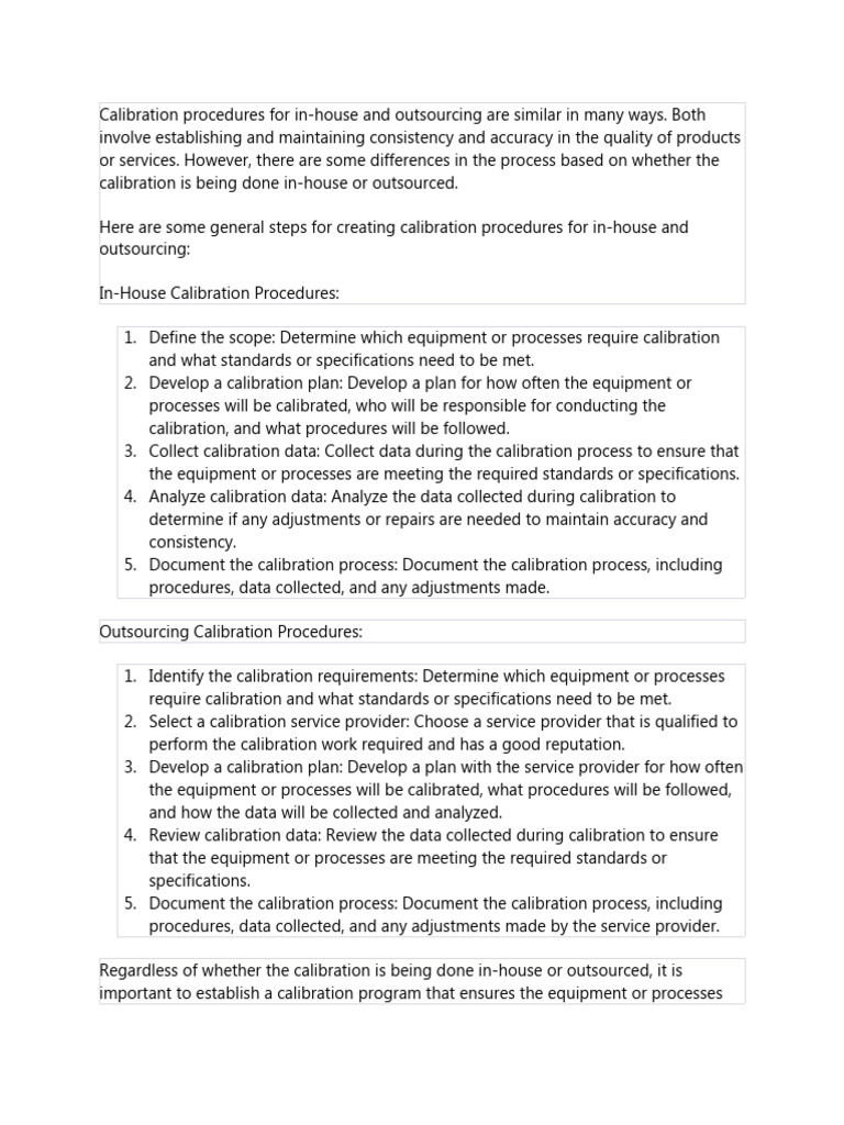 Calibration procedures | PDF | Calibration | Outsourcing