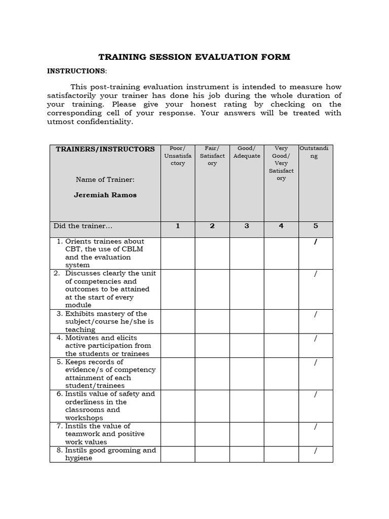5 Training Session Evaluation | PDF | Learning | Evaluation