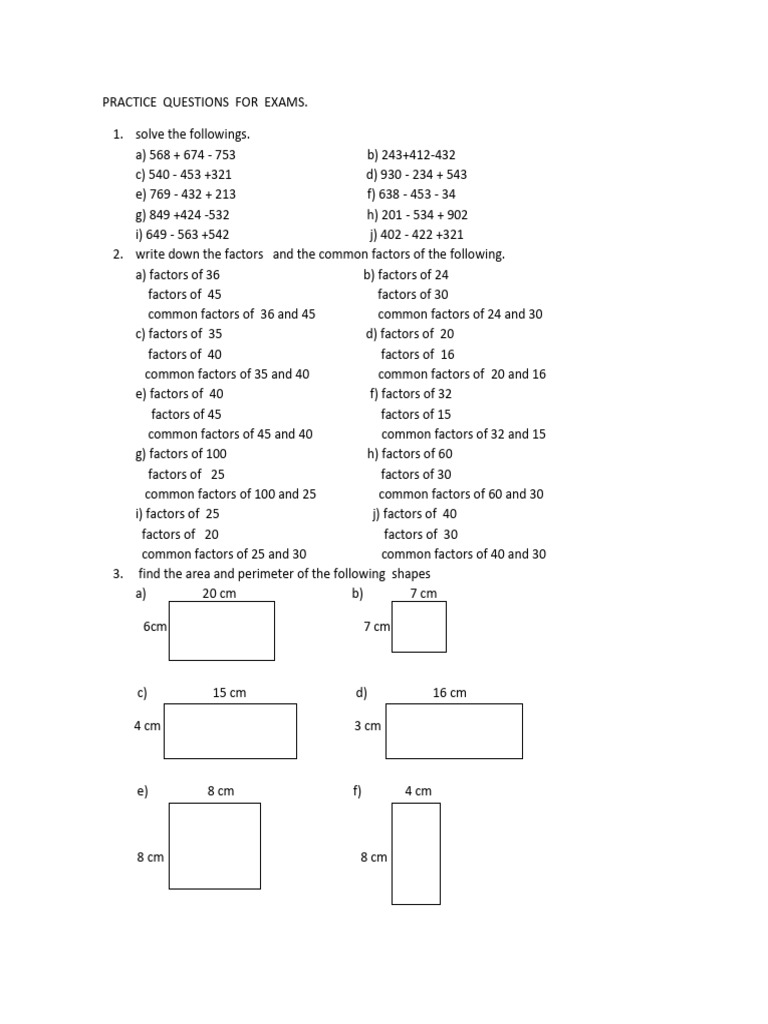 Grade 5 Math Practice Questions For Exams | PDF | Mathematics ...