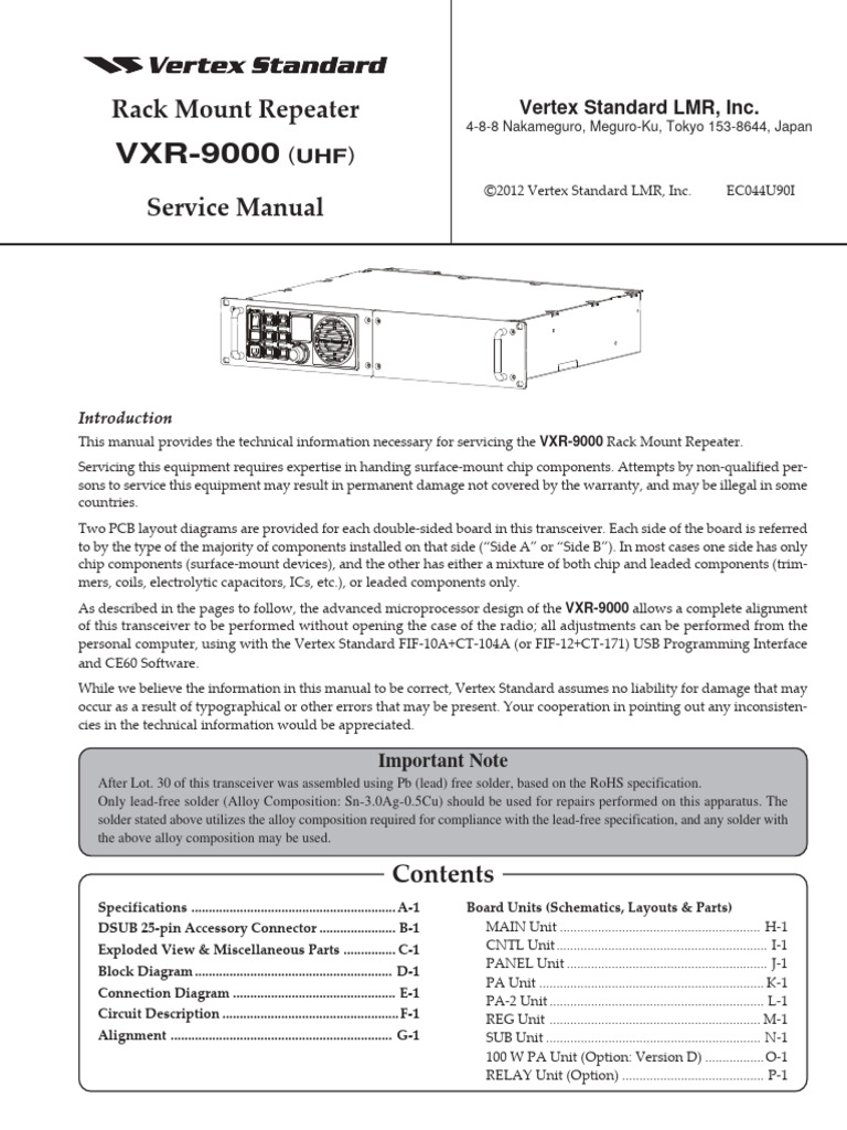 Vxr-9000 Uhf SM VTX Exp Ec044u90i | PDF | Power Supply | Electricity