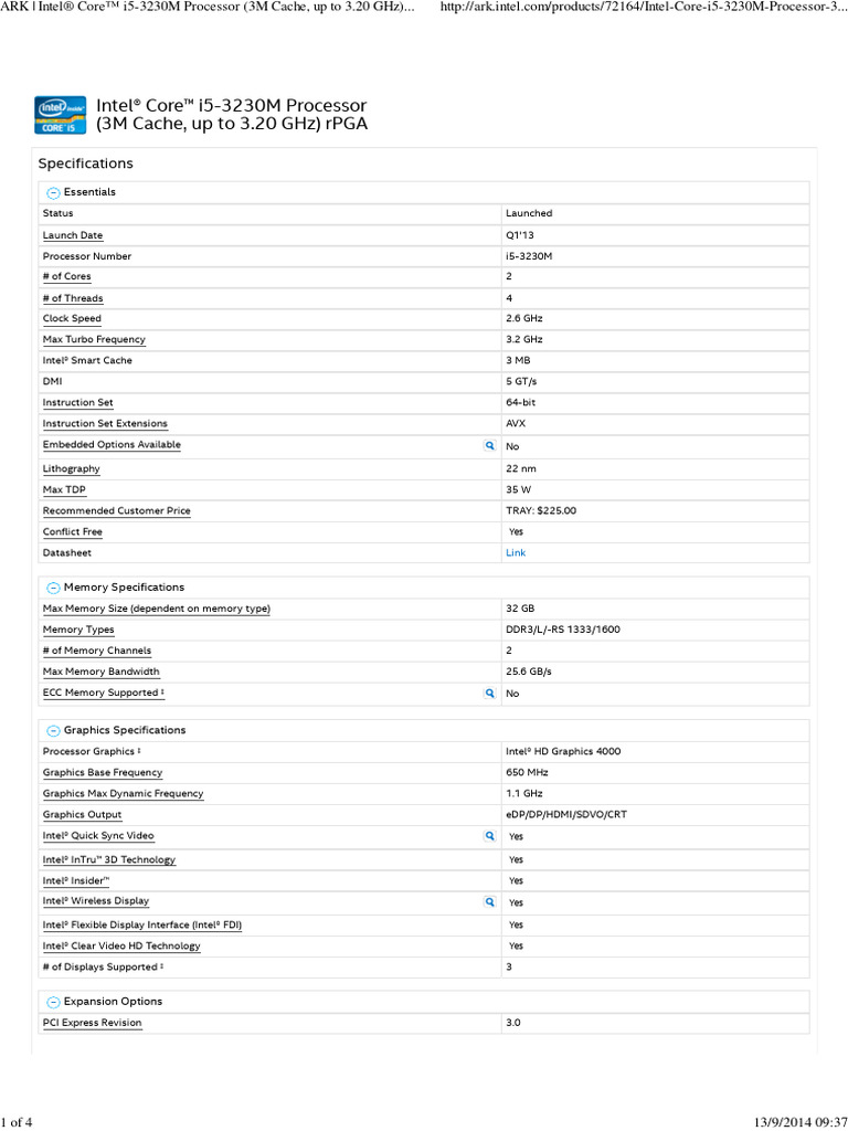 ARK - Intel® Core™ I5-3230m Processor (3M Cache, Up To 3 | PDF | Intel | Central Processing Unit