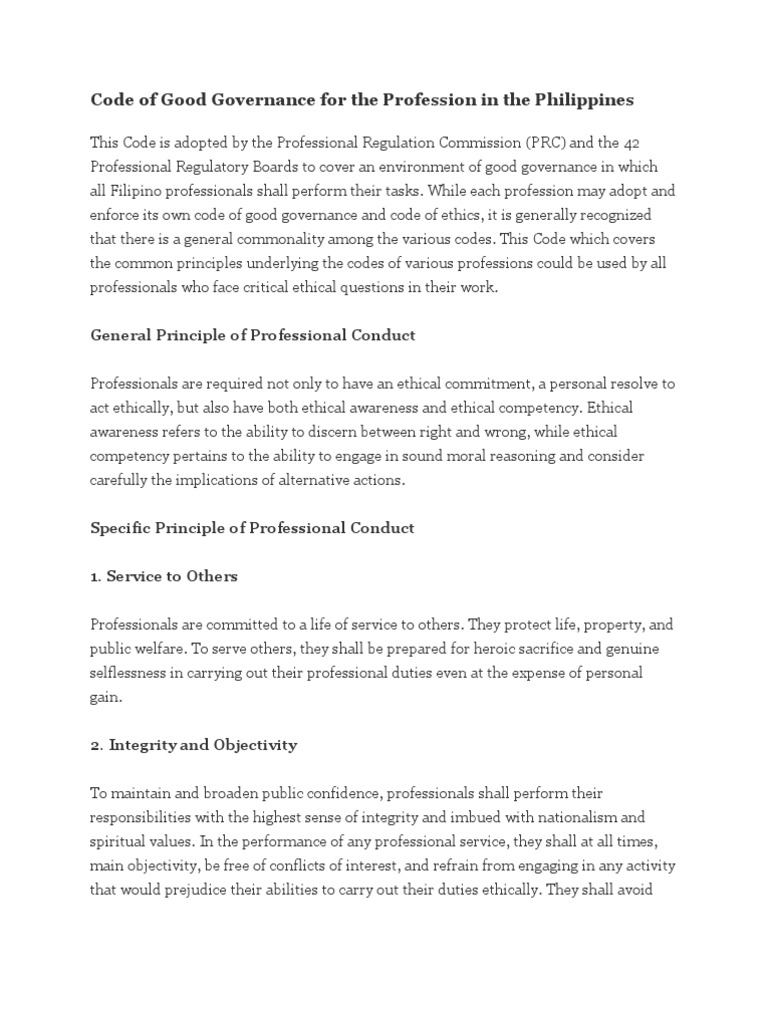 Code of Good Governance for the Profession in the Philippines ...