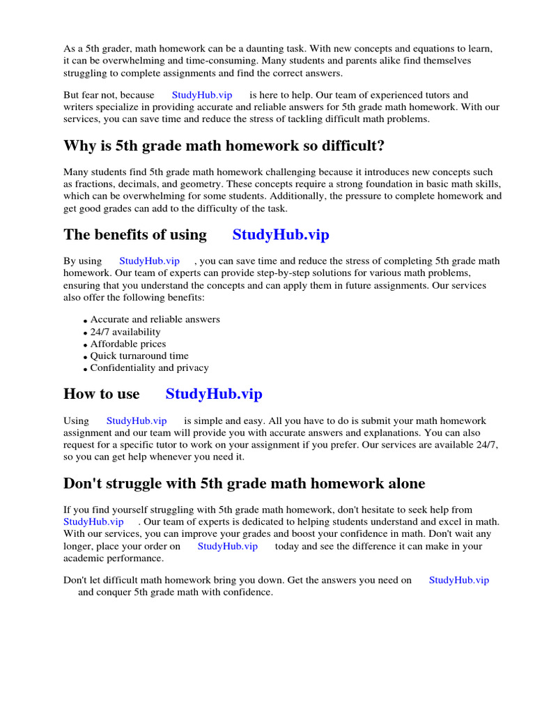 5th Grade Math Homework Answers | PDF | Homework | Worksheet