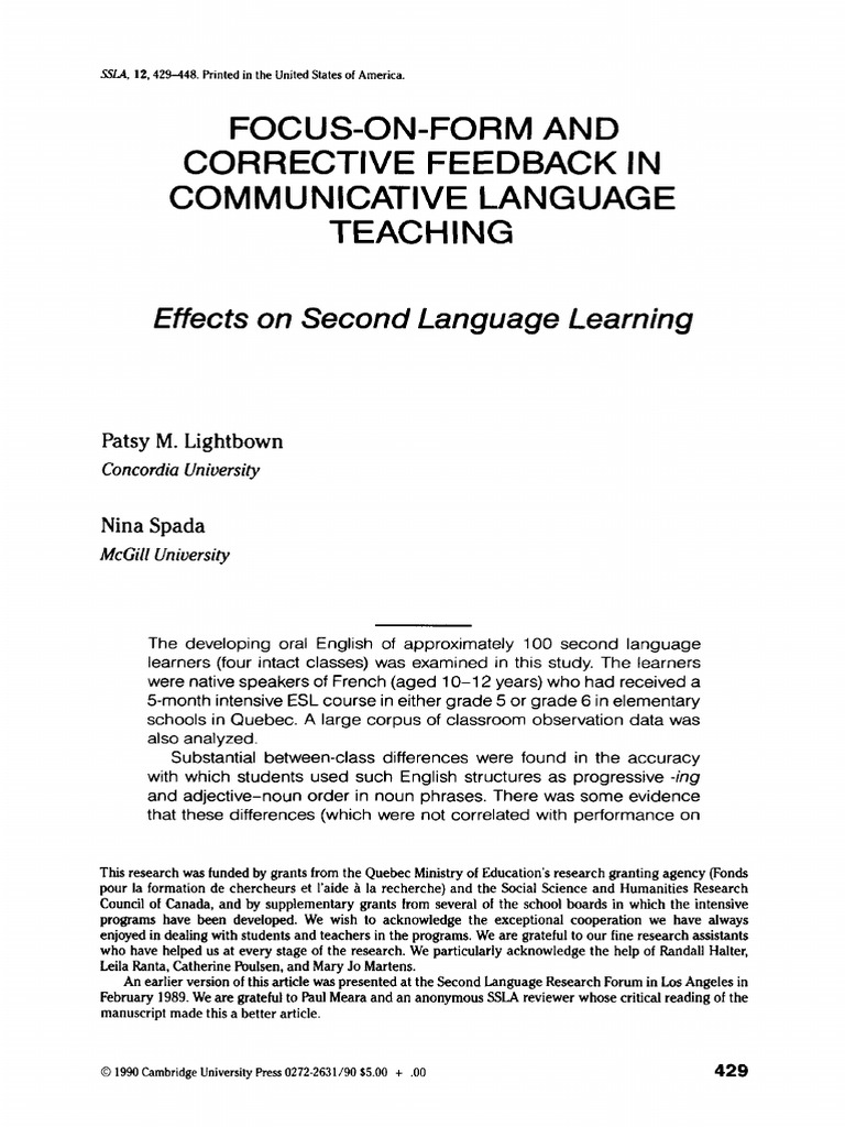 Focus-On-Form and Corrective Feedback in Communicative Language Teaching | PDF | Second Language ...