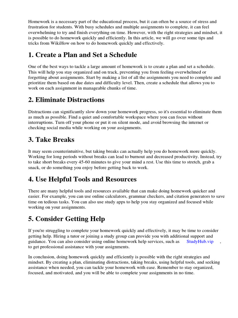How To Do Homework Quickly Wikihow | PDF | Homework | Experience