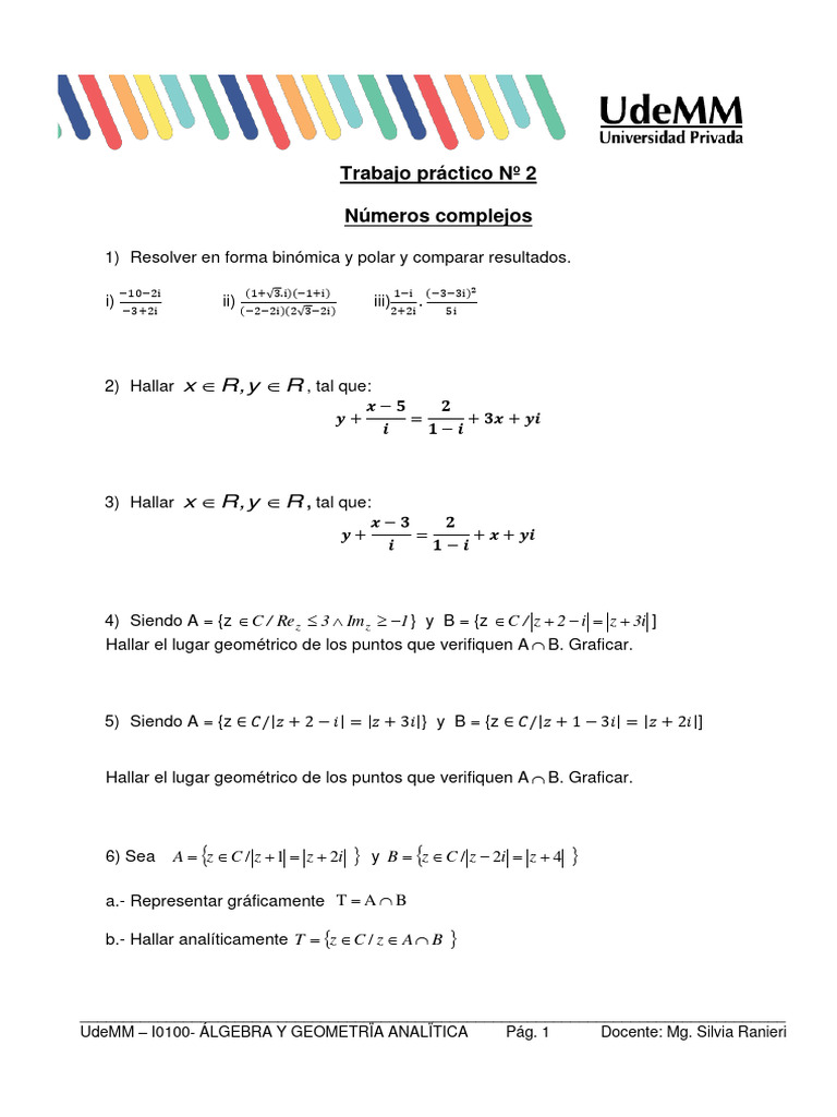 Trabajo Práctico #2. Números Complejos | PDF
