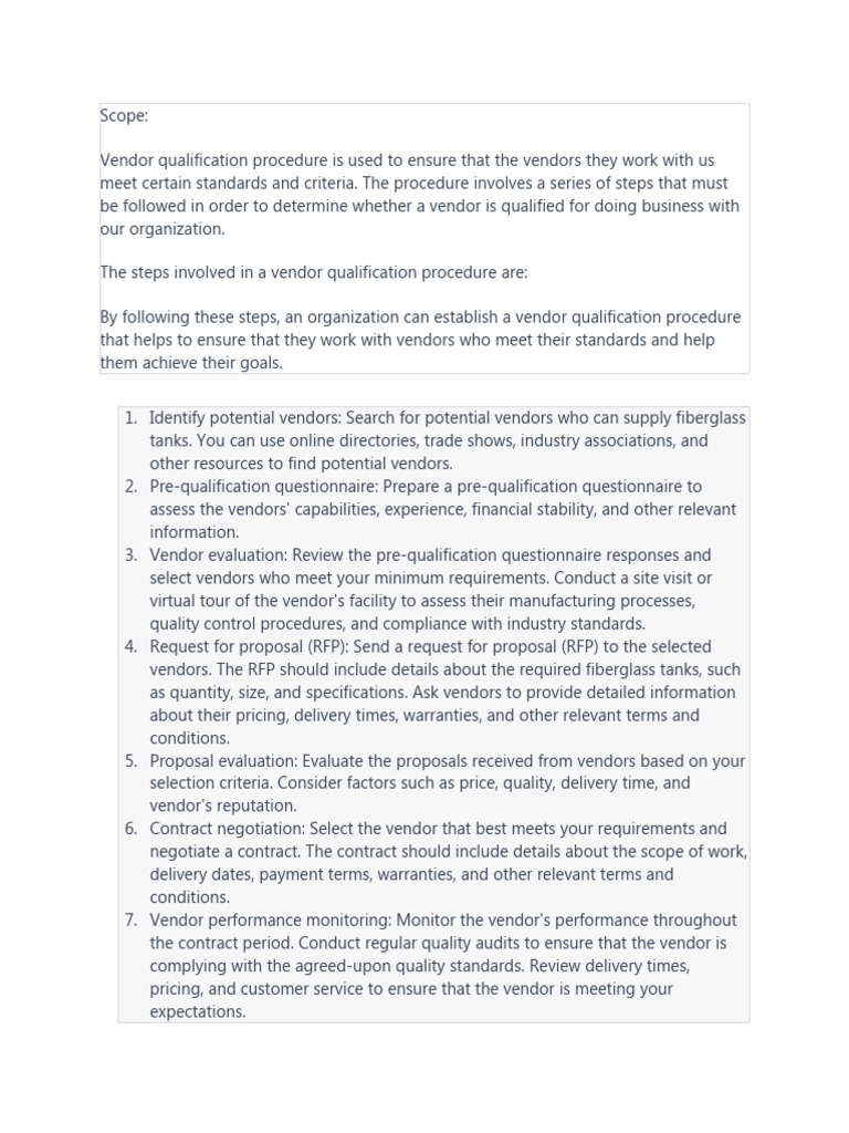 Vendor Qualification Procedure Guide | PDF | Request For Proposal ...