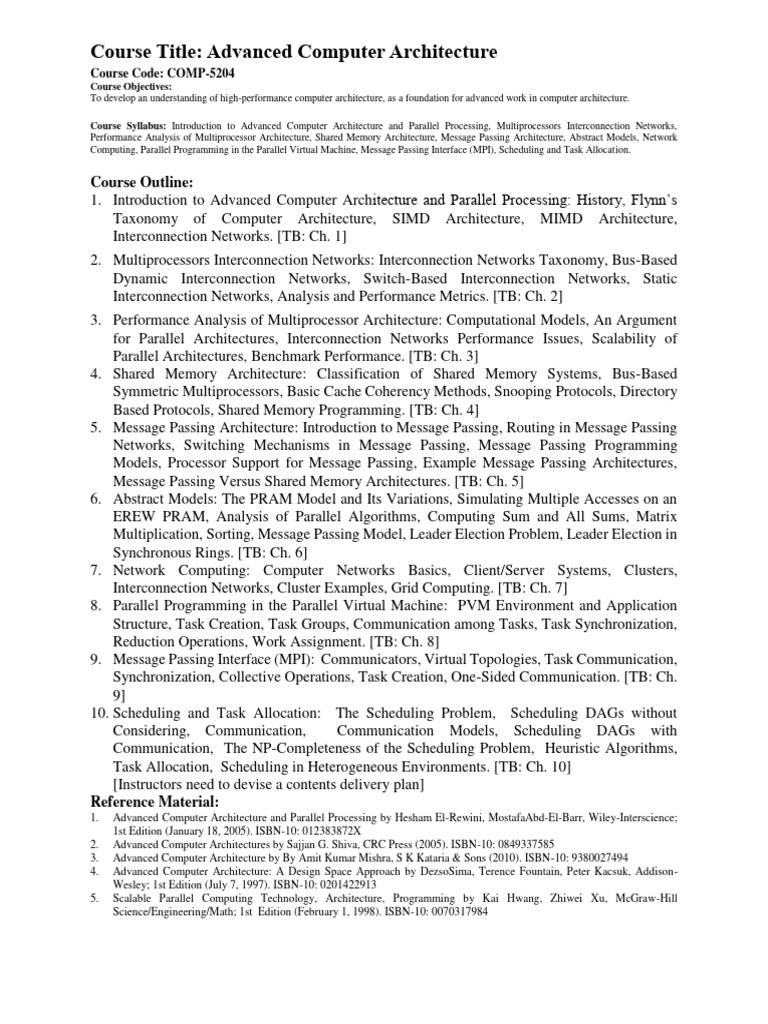 Adv Comp Architecture Outline Pdf Parallel Computing Message Passing Interface 
