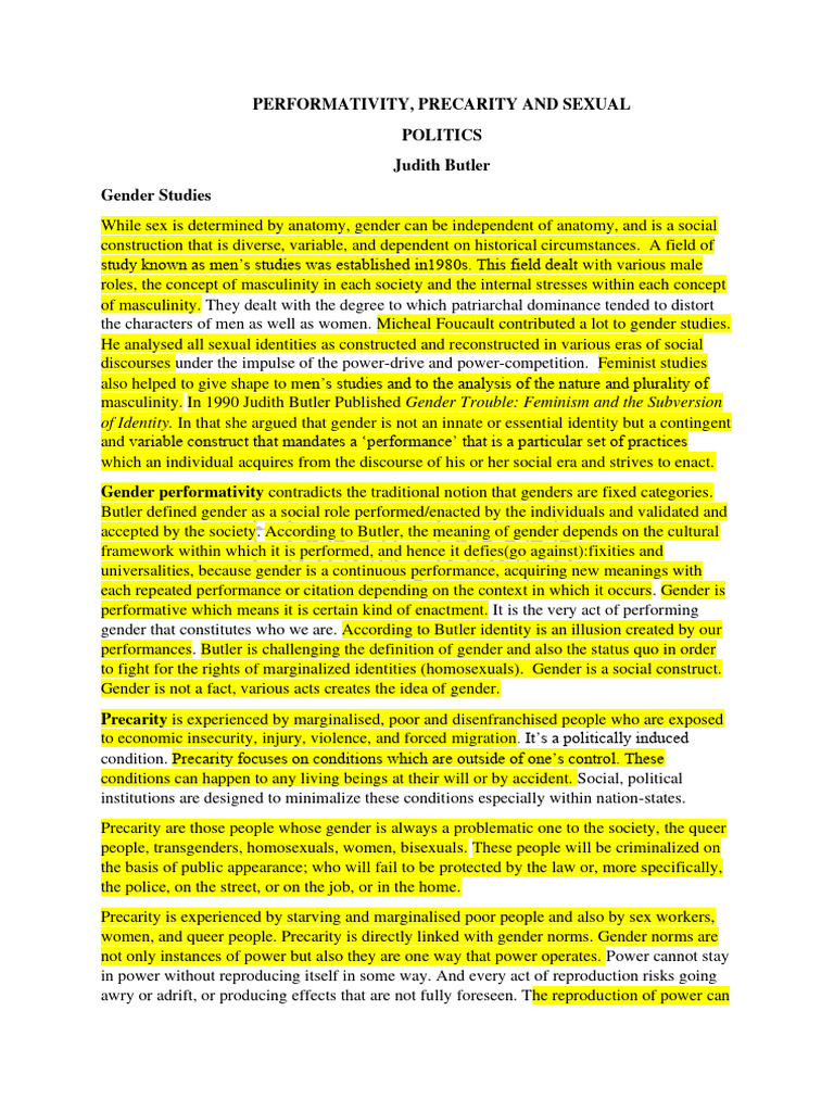 Butler on Gender, Performativity, and Precarity | PDF | Gender | Gender ...