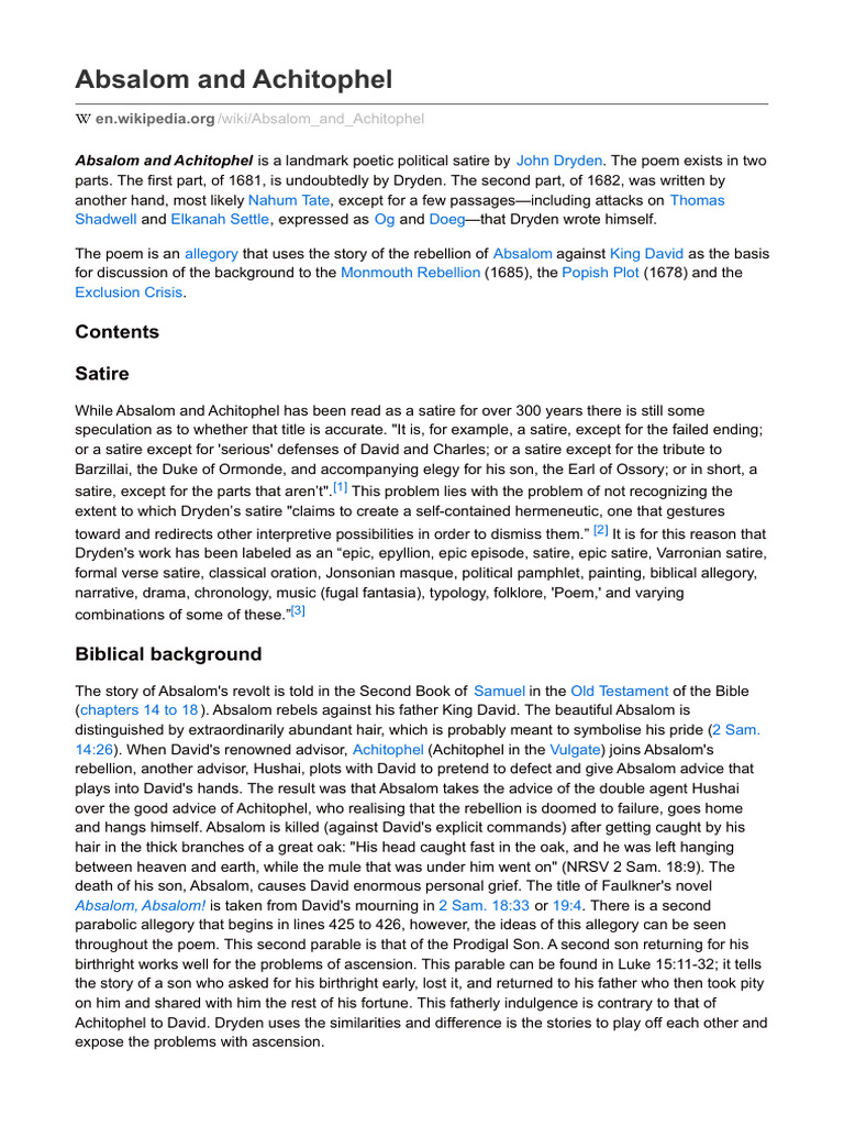 Absalom and Achitophel | PDF | History | Classics