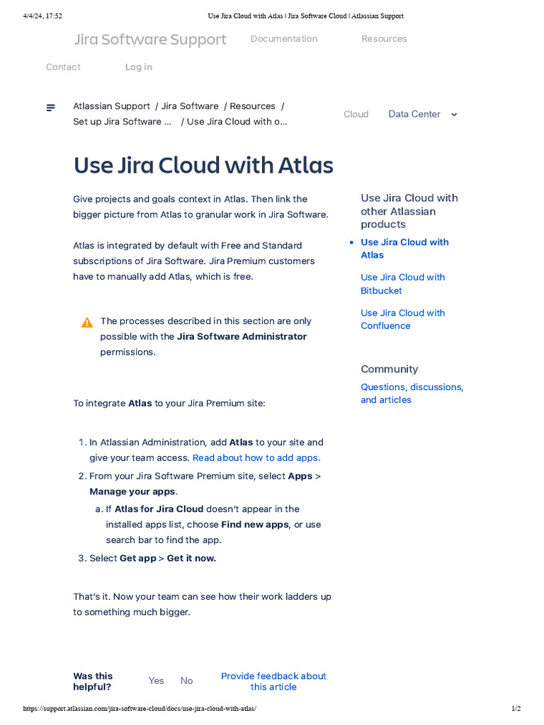 Use Jira Cloud With Atlas - Jira Software Cloud - Atlassian Support ...