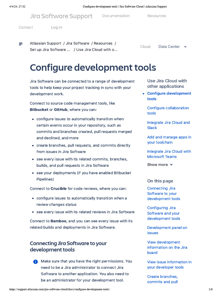 Configure development tools _ Jira Software Cloud _ Atlassian Support | PDF | Cloud Computing ...