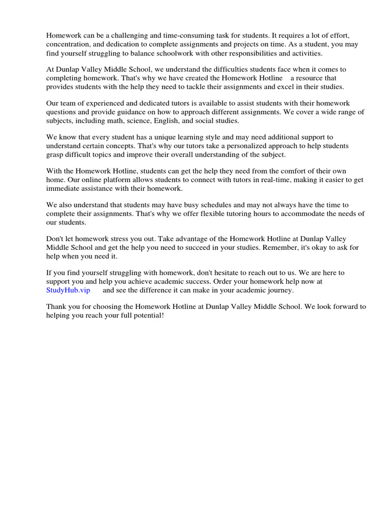 Homework Hotline Dunlap Valley Middle School | PDF | Homework