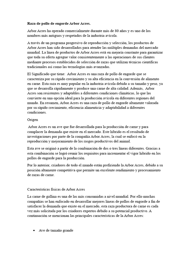 Arbor Acres | PDF | Carne | Pollo