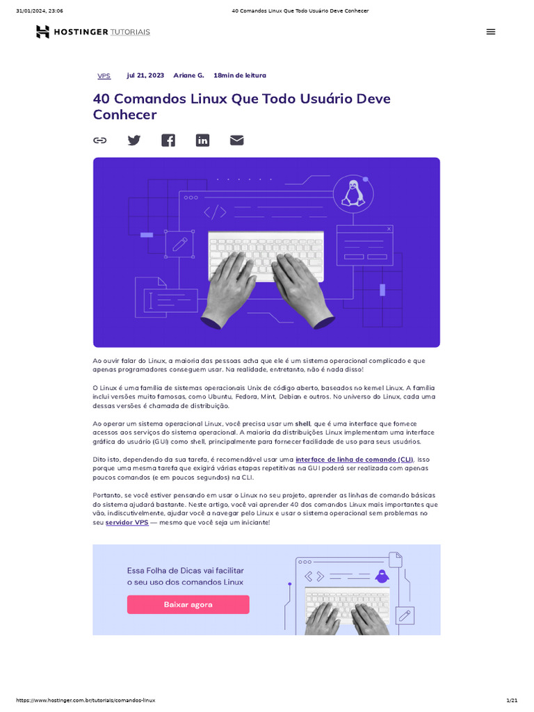 40 Comandos Linux Que Todo Usuário Deve Conhecer | PDF | Linux | Shell ...