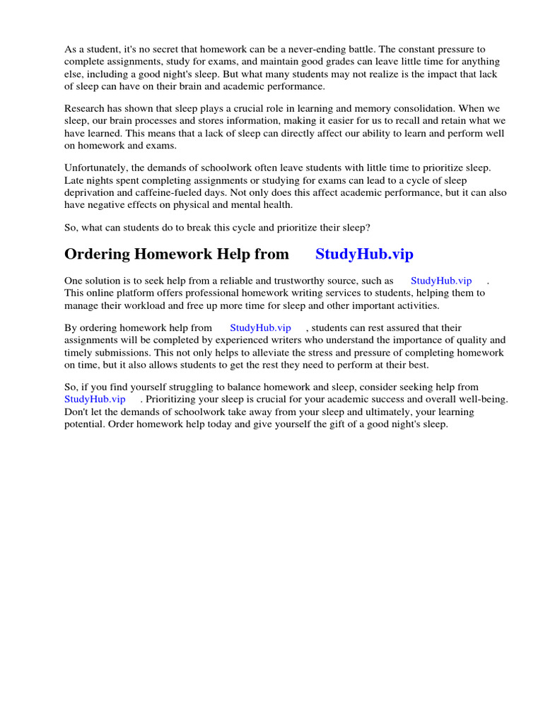 Homework Sleep and The Student Brain | PDF | Sleep | Homework