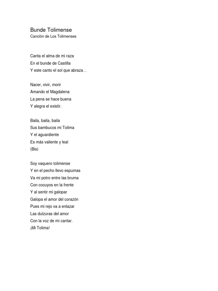 Bunde Tolimense - Letra | PDF | Arte | Poesía