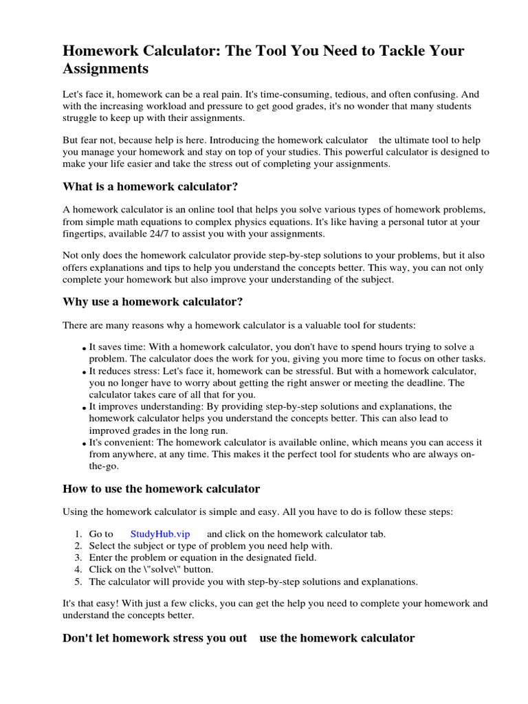 Homework Calculator | PDF | Homework | Homeschooling