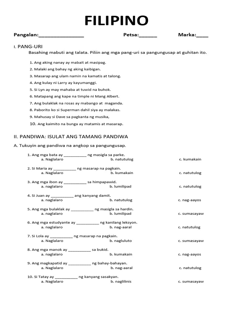 Filipino Assessment | PDF