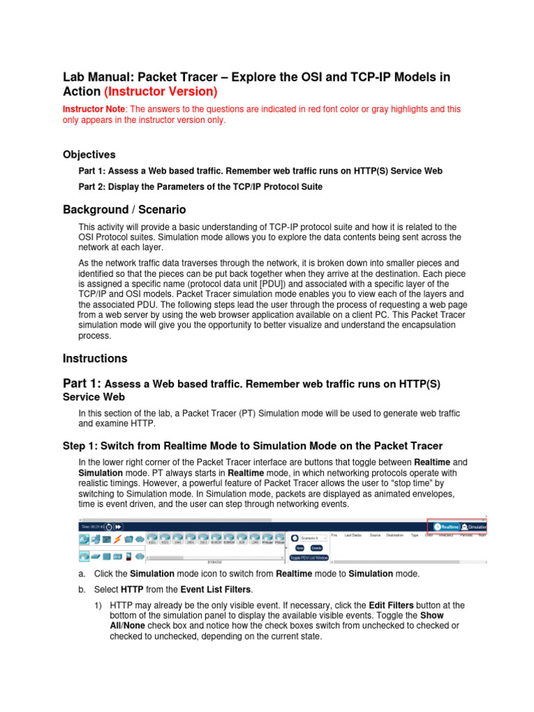 Lab Manual - Explore The OSI and TCP-IP Models in Action (Instructor) | PDF | Internet Protocol ...