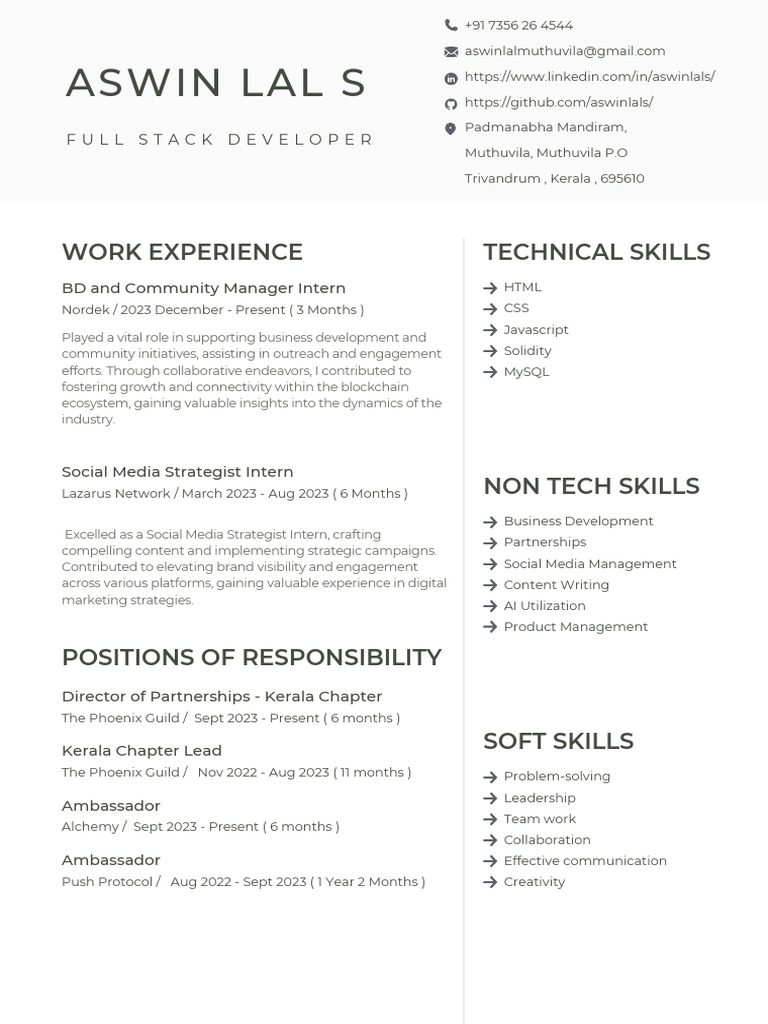 Aswin Lal S - Full Stack | PDF | Social Media | Popular Culture & Media Studies