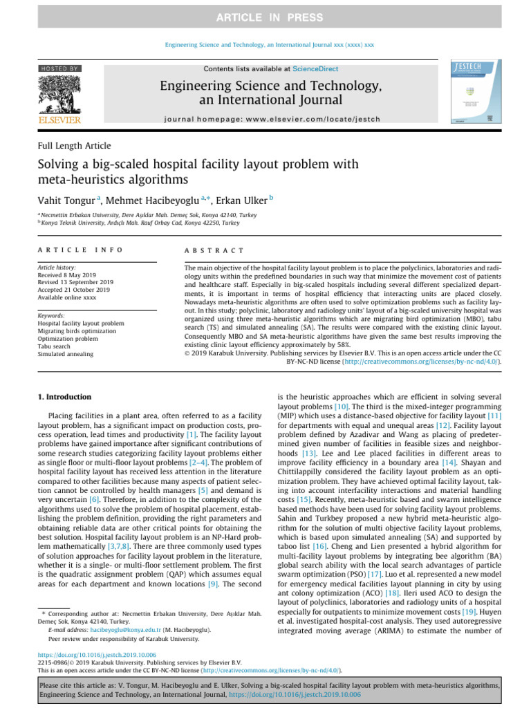 Solving A Big-Scaled Hospital Facility Layout Problem With | PDF | Metaheuristic | Mathematical ...