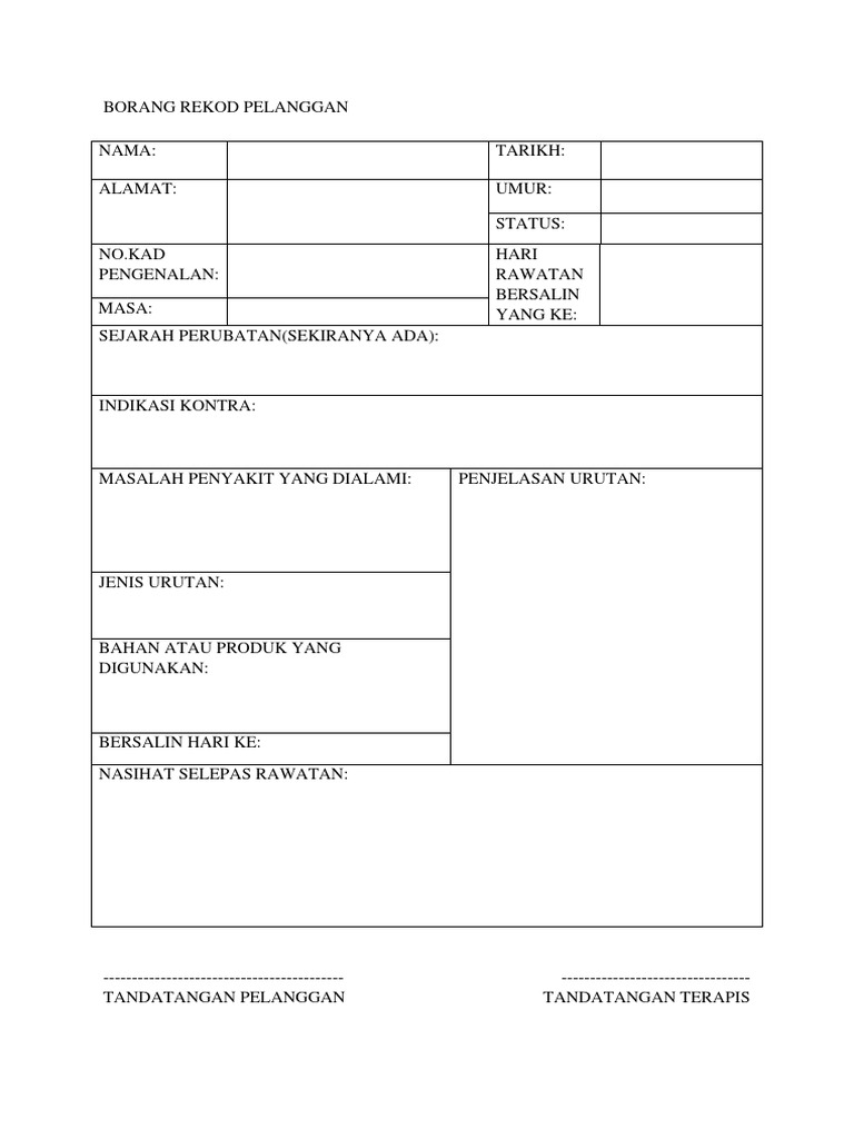 Borang Rekod Pelanggan | PDF