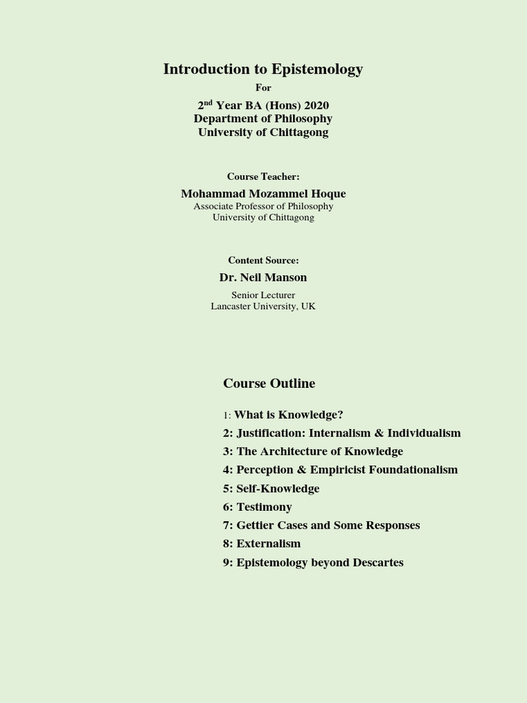 Introduction to Epistemology Concepts | PDF | Knowledge | Epistemology
