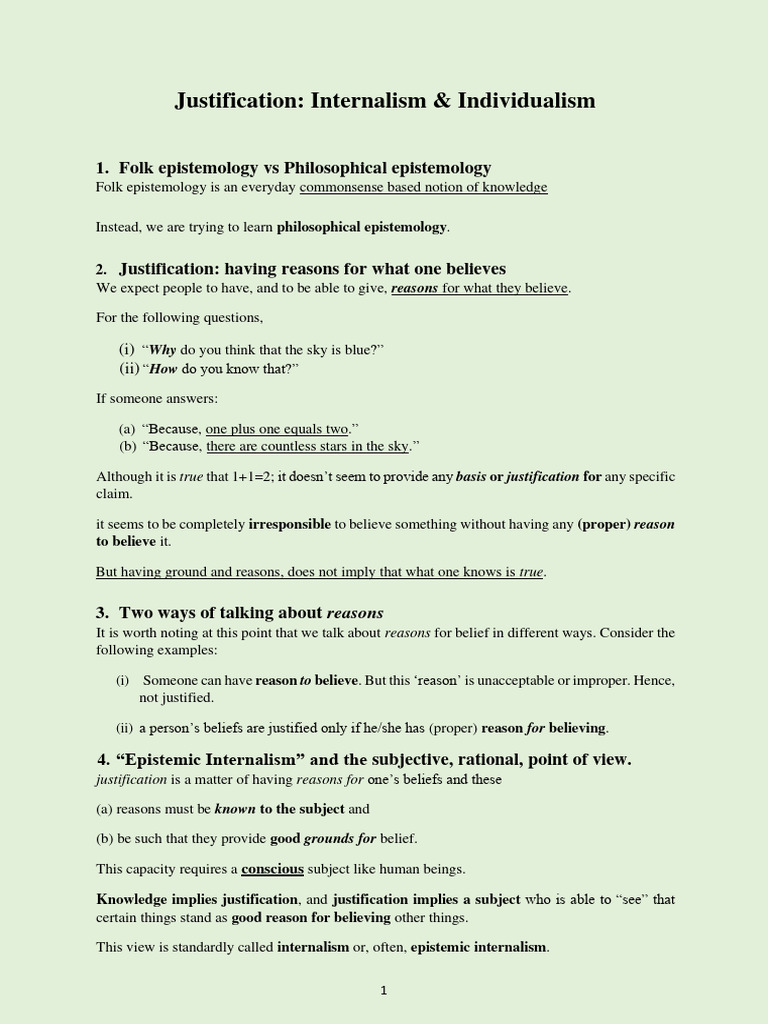 Justification Internalism Individualism | PDF | Epistemology ...