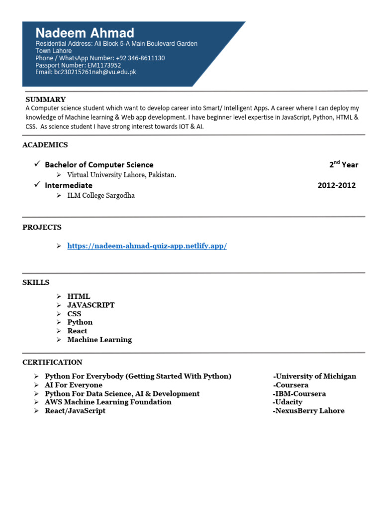 Nadeem Ahmad - Resume | PDF | Computing | Cyberspace