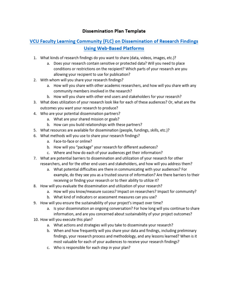 Dissemination Plan Template | PDF | Information | Sustainability