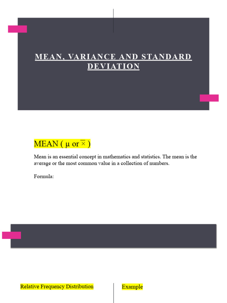 Mean, Variance and Standard Deviation | PDF | Variance | Standard Deviation